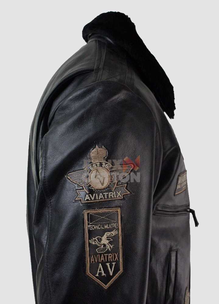 Aviatrix Mens Black Real Leather Bomber Aviator Pilot Jacket Removable Fur