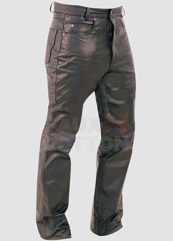 Mens Button Fly Fitted Leather Pants